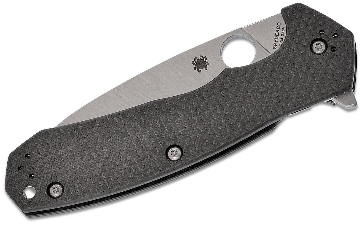 Spyderco Amalgam Flipper Knife S30V Satin Plain Blade, Carbon Fiber/G1 ...